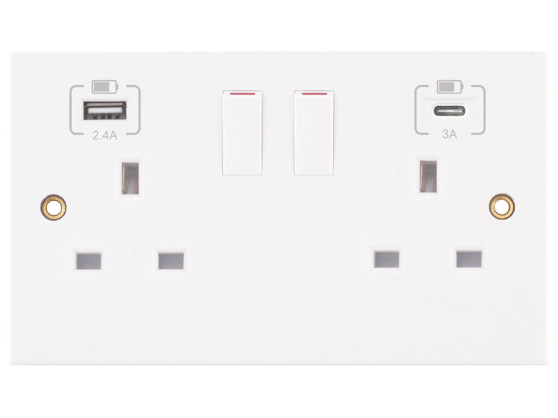 13A Double Switched Mains Socket c/w 2 USB from Alltrade