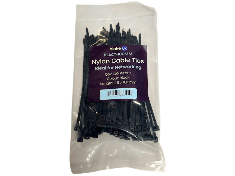 (100) BLAKE 100mm x 2.5mm Cable Tie Wraps from Alltrade